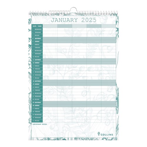 Diaries & Calendars - Collins Family Wall Calendar A3 Month To View ...